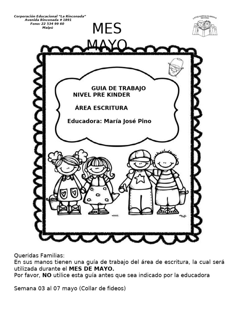 Guía de Escritura Pre Kinder Mayo | PDF
