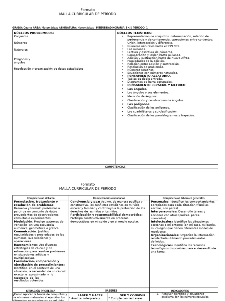 MALLA 4 Grado Matematicas | PDF | Geometría | Probabilidad