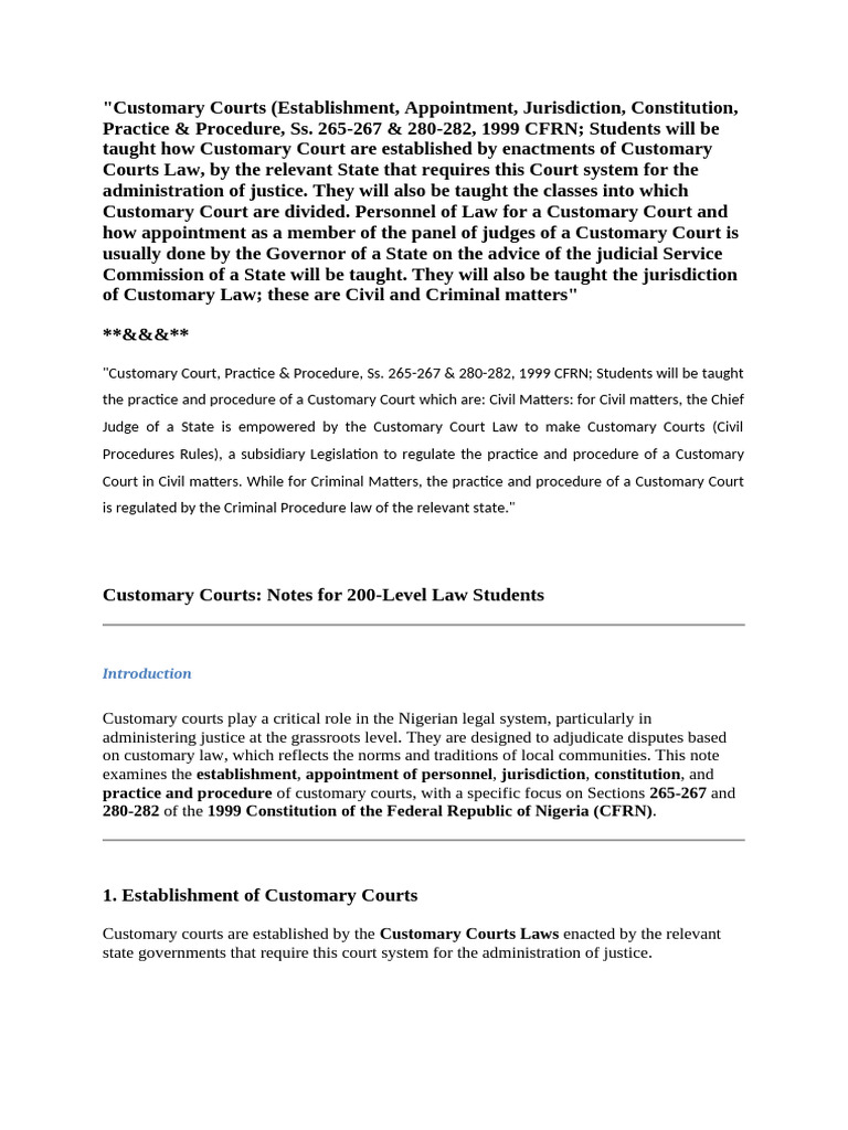 Overview of Customary Courts in Nigeria | PDF | Appellate Court ...