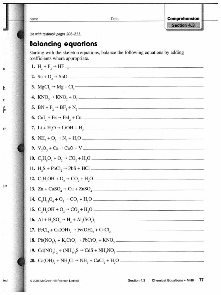 Balancing Chem Equations ws1 | PDF
