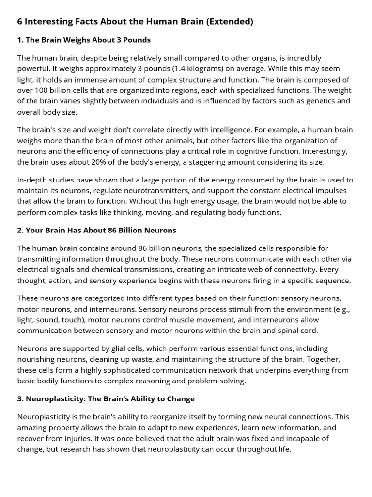 6 Interesting Facts About the Human Brain (Extended) (1) | PDF | Brain ...