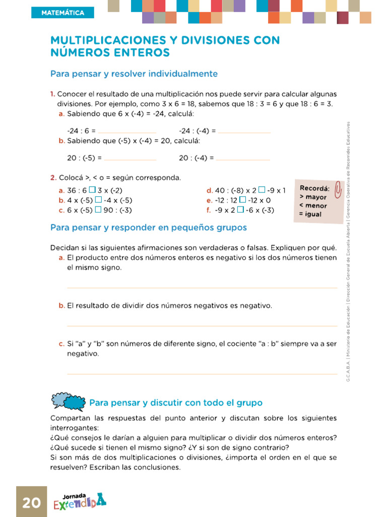 3 Multiplicaciones y Divisiones Con Enteros | PDF