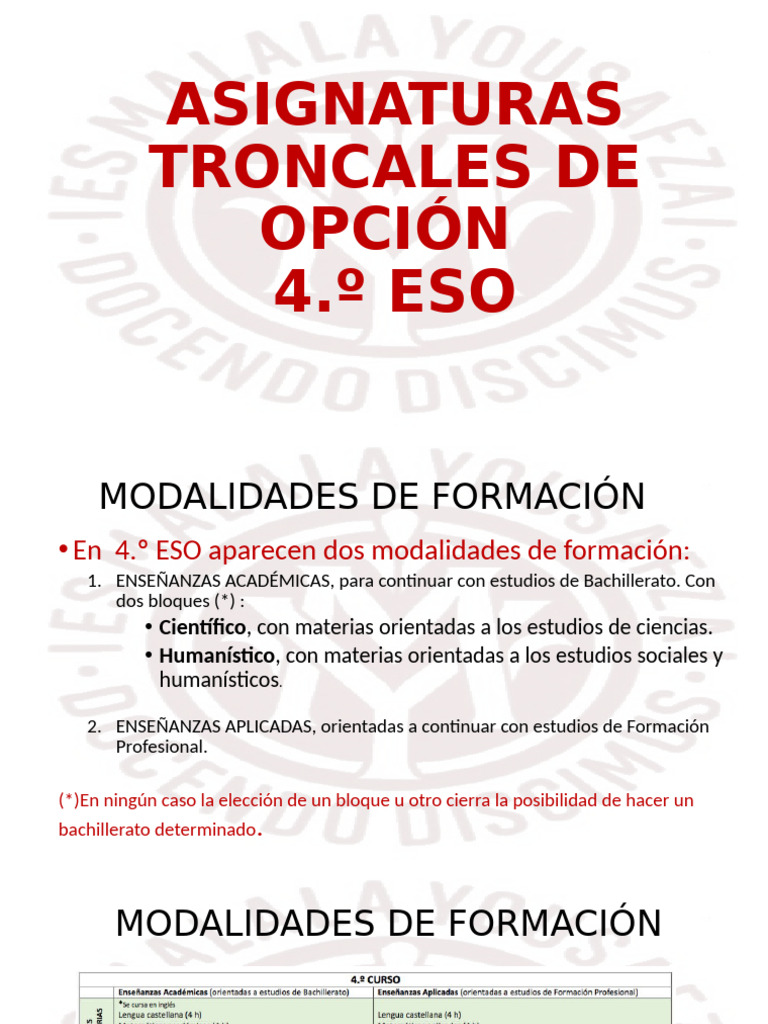 Asignaturas Troncales 4.º ESO y Bachillerato | PDF | Científico ...