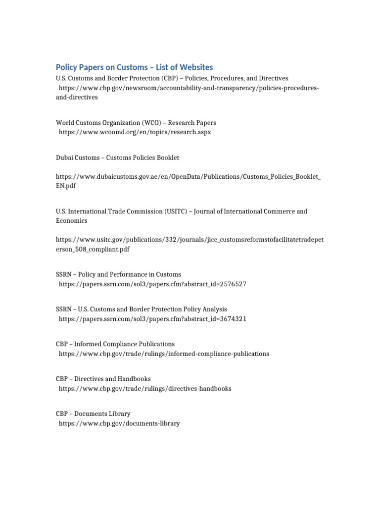 Comprehensive Customs Policy Resources | PDF | Customs | Economies