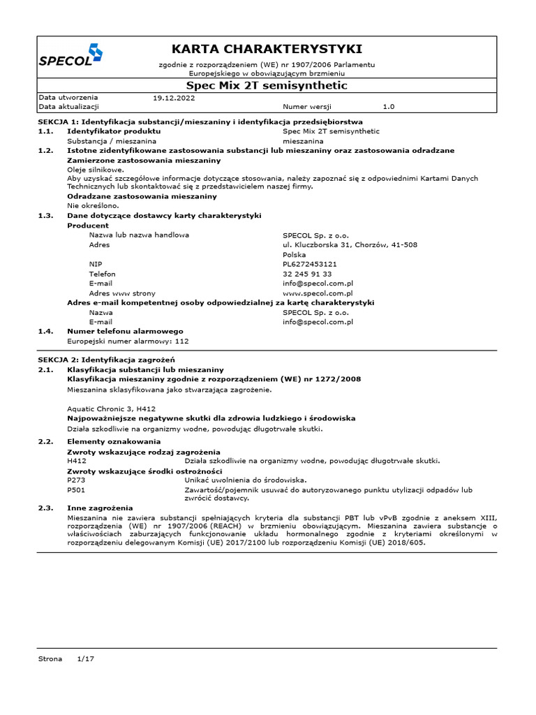 KCH Spec Mix 2T Semisynthetic | PDF
