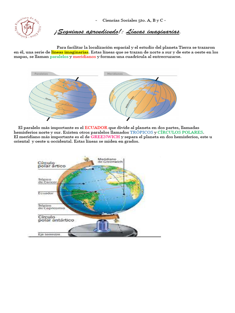 Ciencias Sociales 5to año - La Tierra, Hemisferios | PDF | Ecuador | Mapa