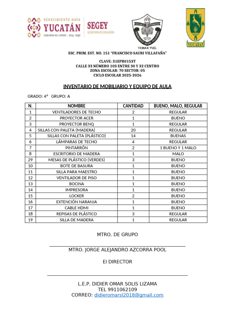 Formato Inventario de Aula | PDF