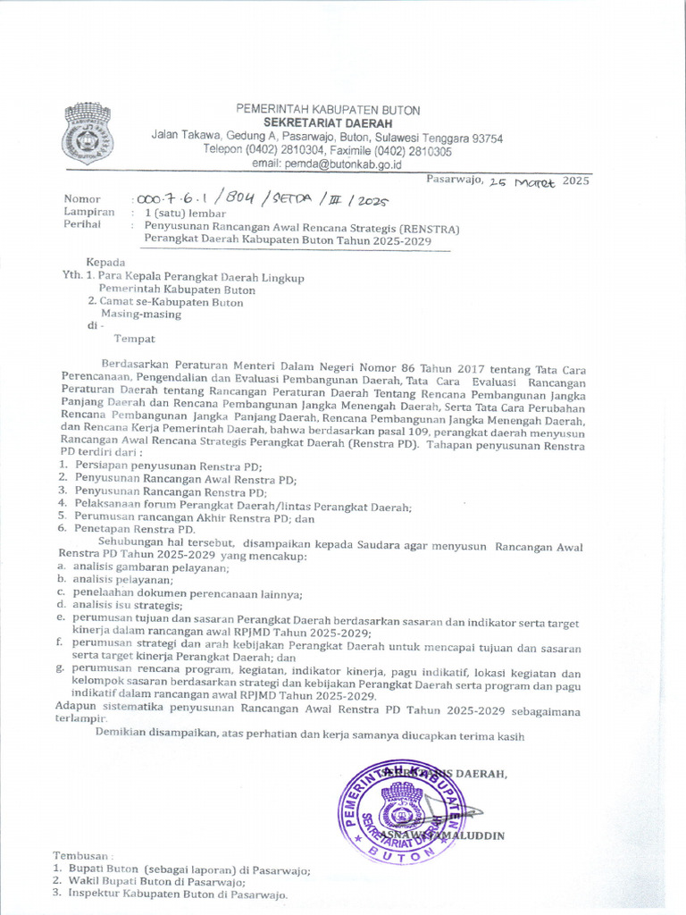 Surat Penyusunan Ranwal Renstra 2025-2029 | PDF
