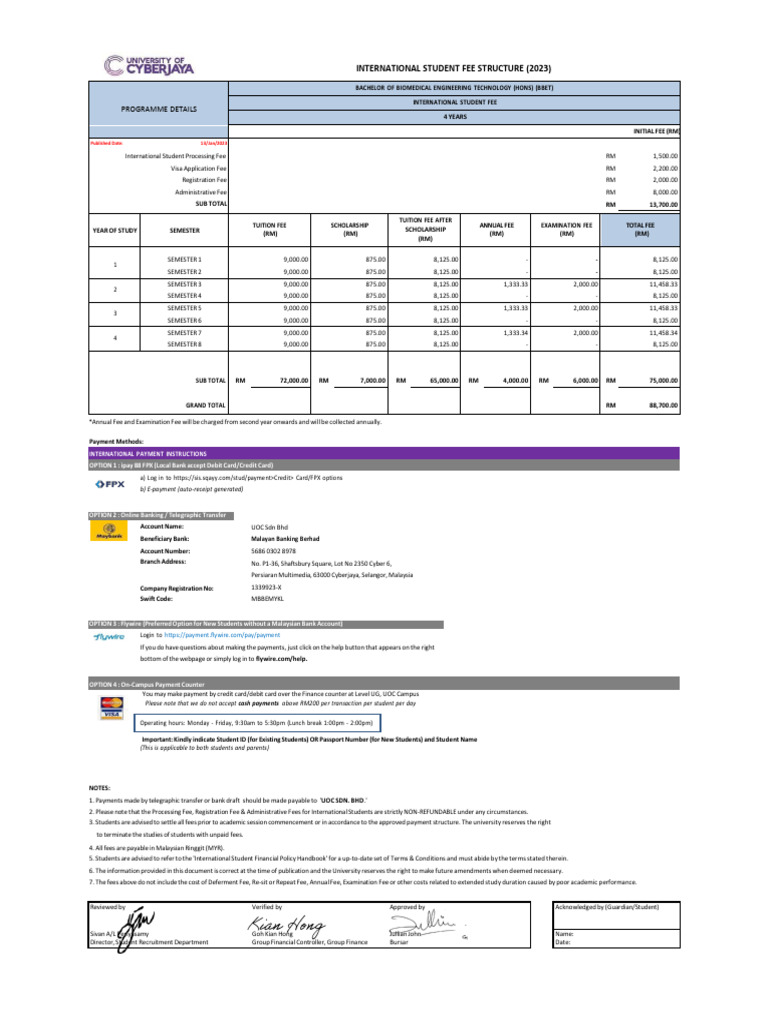 Biomedical Engineering Fees 2023 | PDF | Fee | Payments