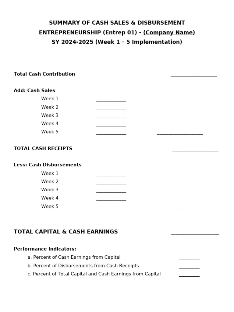 Summary of Cash Sales and Disbursements | PDF