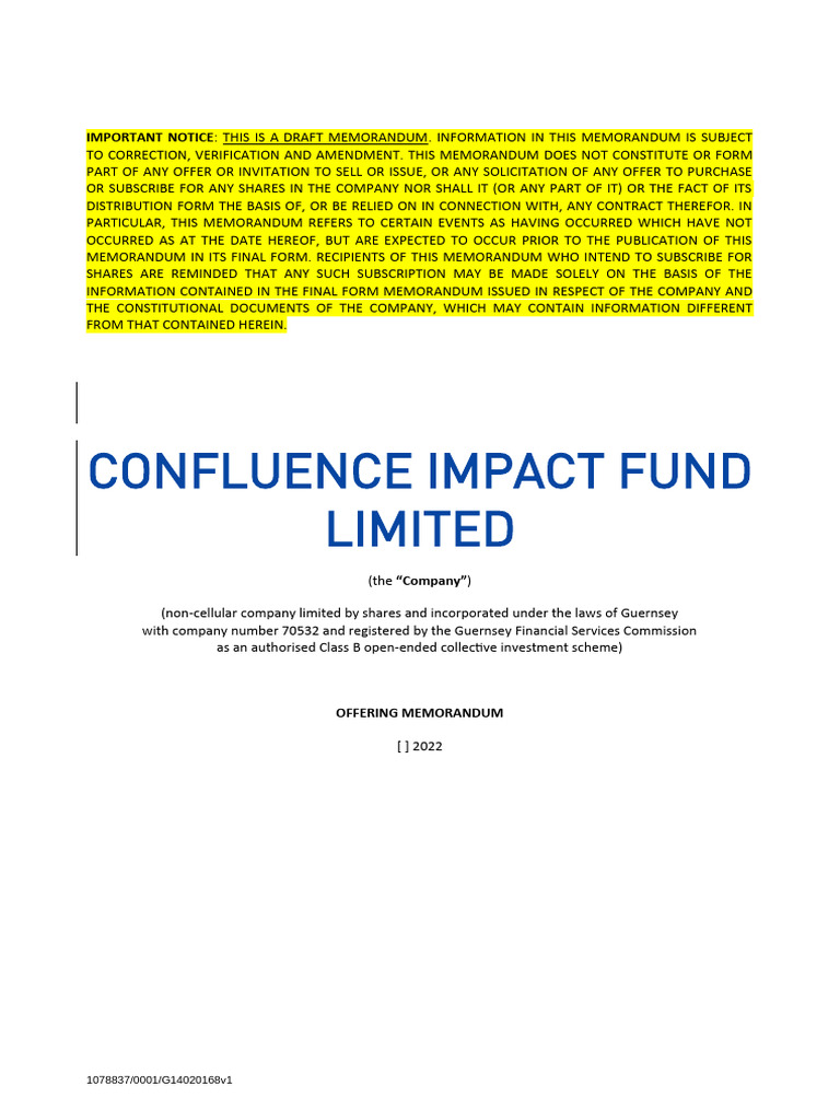 Offering Memorandum ConfluenceImpactFund (Draft - 2022) CI Consolidated ...
