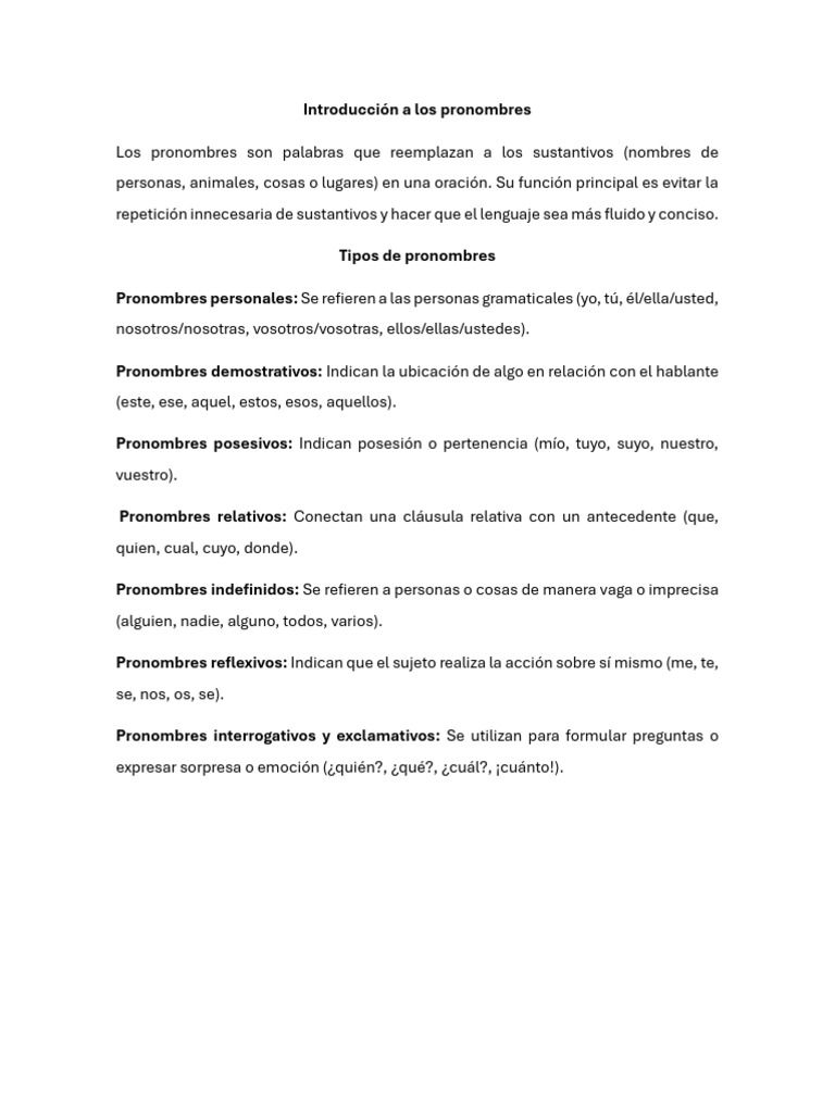 Importancia de los pronombres en oraciones | PDF | Pronombre | Unidades ...