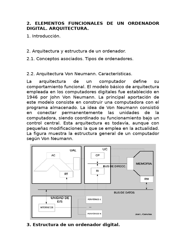 Elementos Funcionales de Un Ordenador Digital. Arquitectura | PDF | Almacenamiento de datos de ...