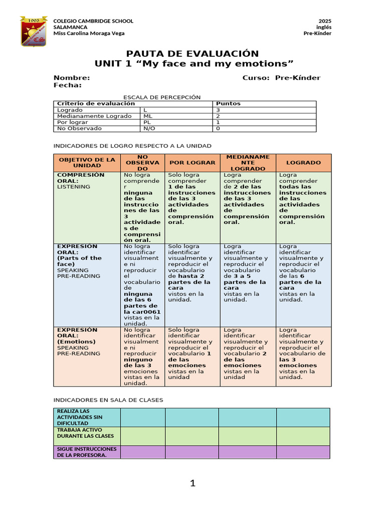 Evaluación Pre-Kinder 2025 | PDF