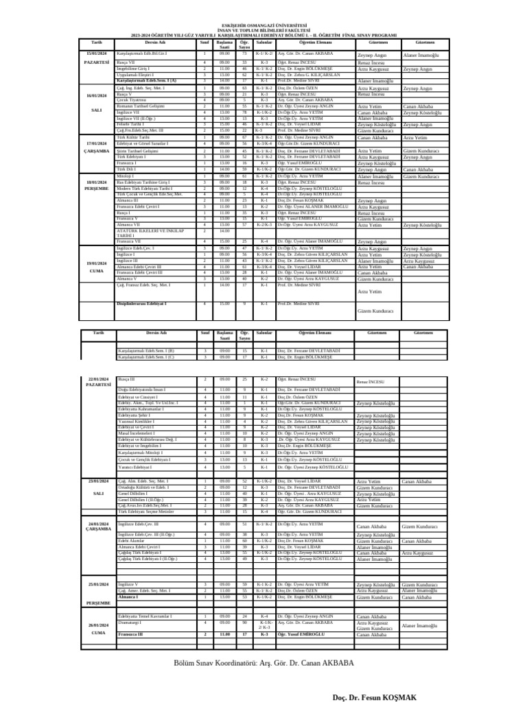 2023-2024-Güz-Fi̇nal-Programi (15695) 2 | PDF