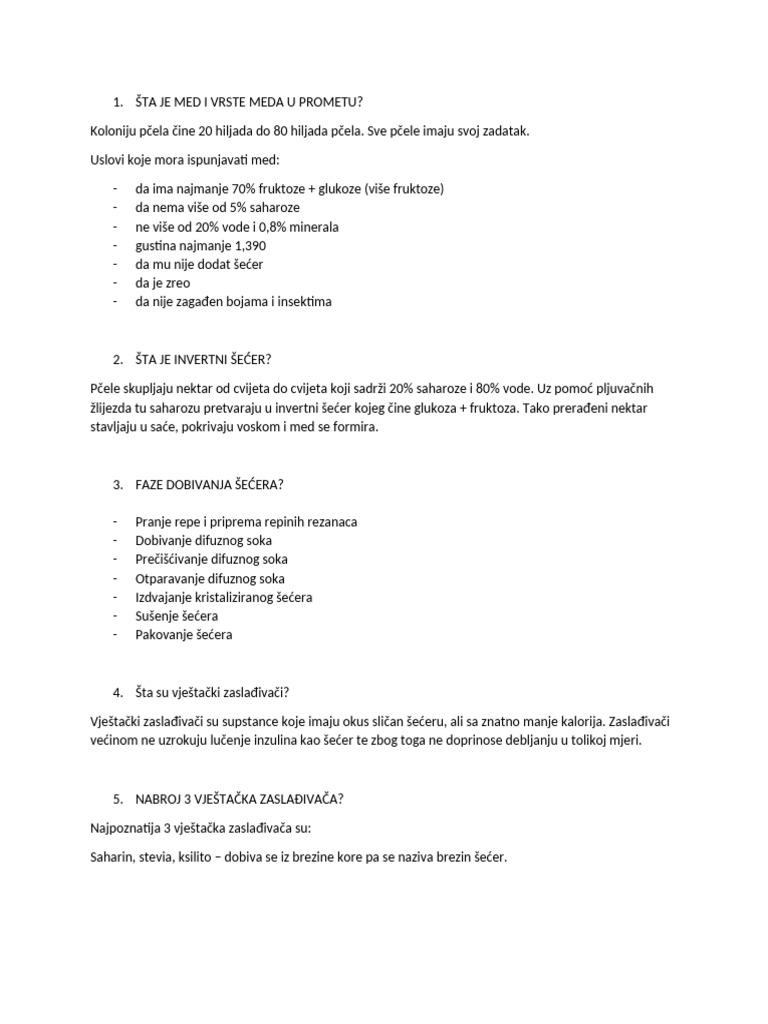 Šta Je Med I Vrste Meda U Prometu | PDF