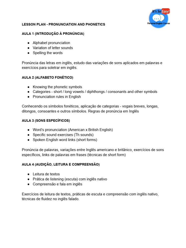 Lesson Plan - Pronunciation and Phonetics | PDF