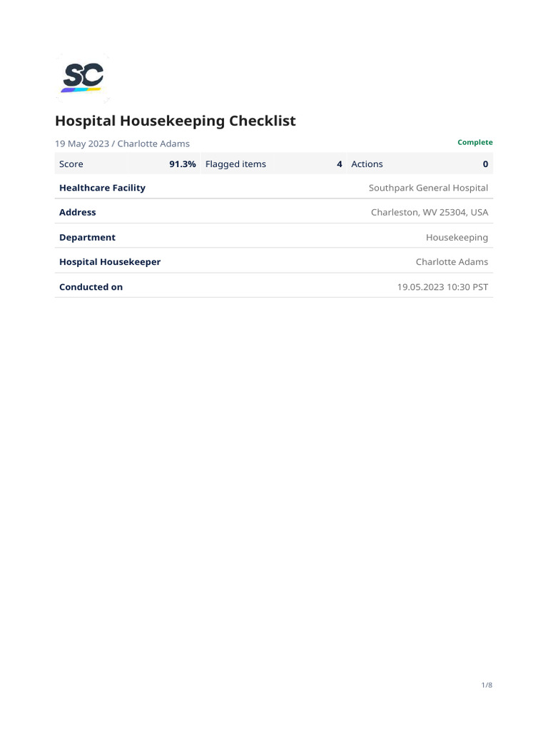 Hospital-Housekeeping-Checklist-Sample-PDF-Report | PDF | Housekeeping ...
