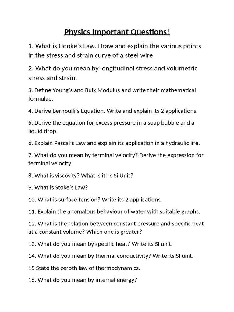 Physics Important Questions | PDF