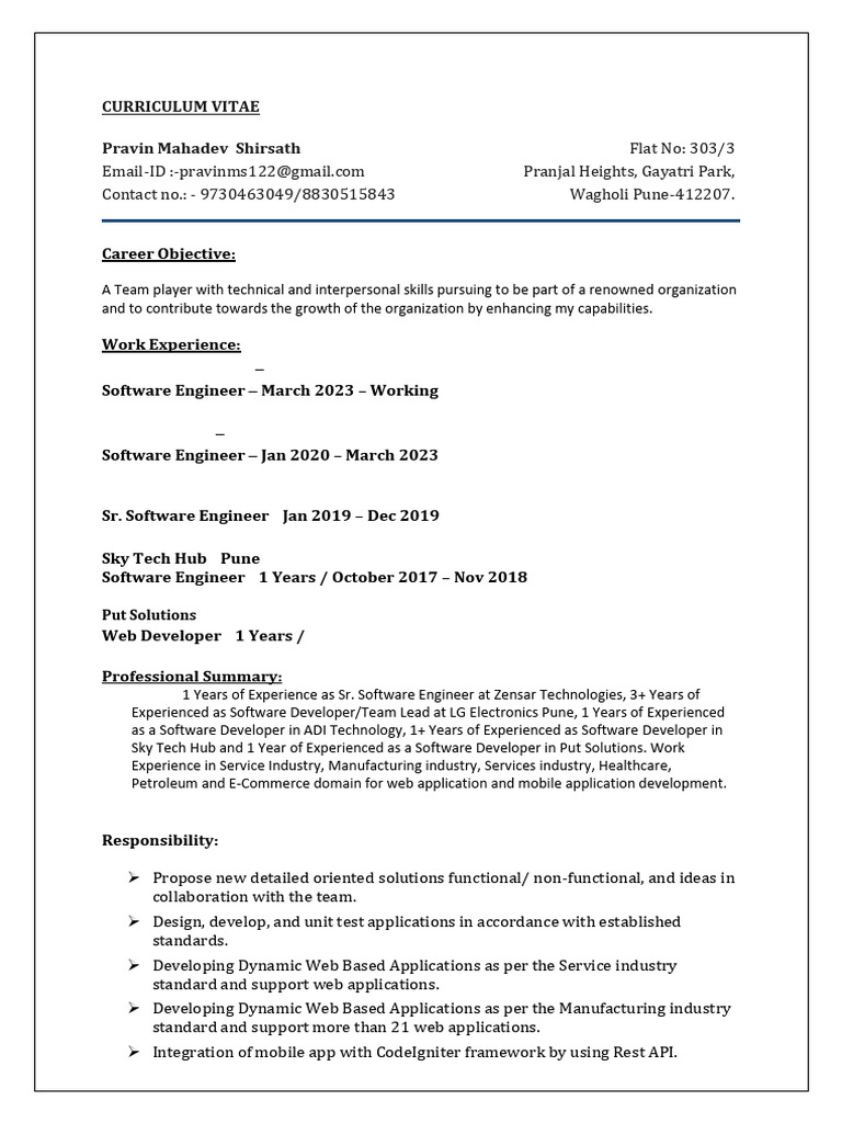 Pravin Shirsath Resume | PDF | Ajax (Programming) | Java Script