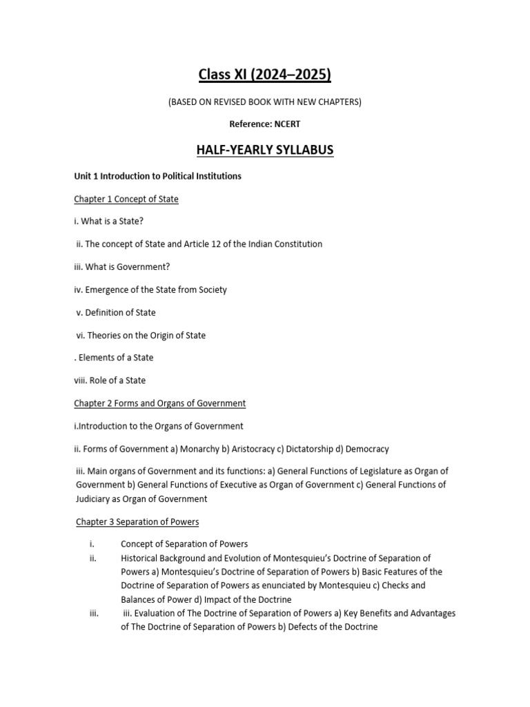 Legal Studies Class XI Syllabus | PDF | Separation Of Powers ...
