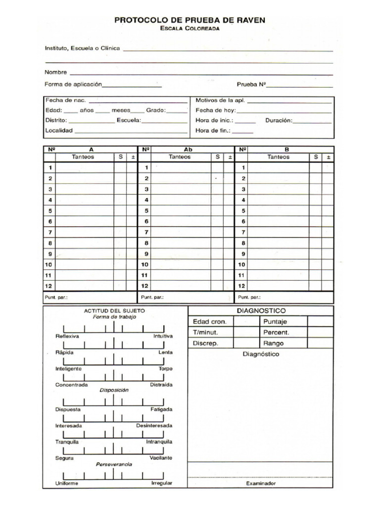 PROTOCOLO DE PRUEBA RAVEN Escala de Color | PDF