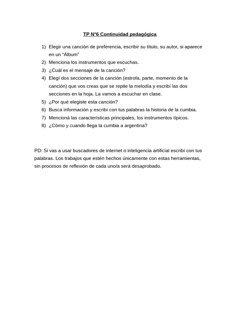 TP N 6 Continuidad Pedagógica | PDF