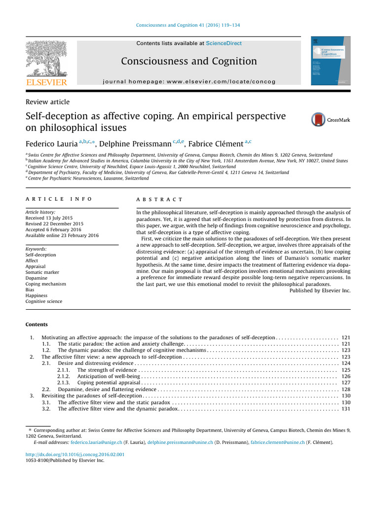 Self-Deception As Affective Coping | PDF | Affect (Psychology) | Deception