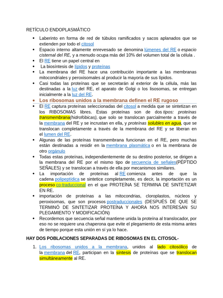 Retículo Endoplasmático | PDF | Proteínas | Membrana biológica
