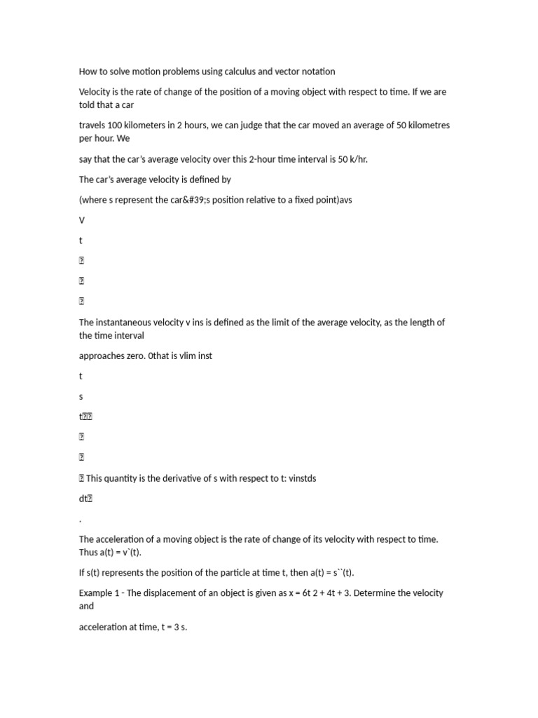 How To Solve Motion Problems Using Calculus and Vector Notation | PDF | Velocity | Acceleration