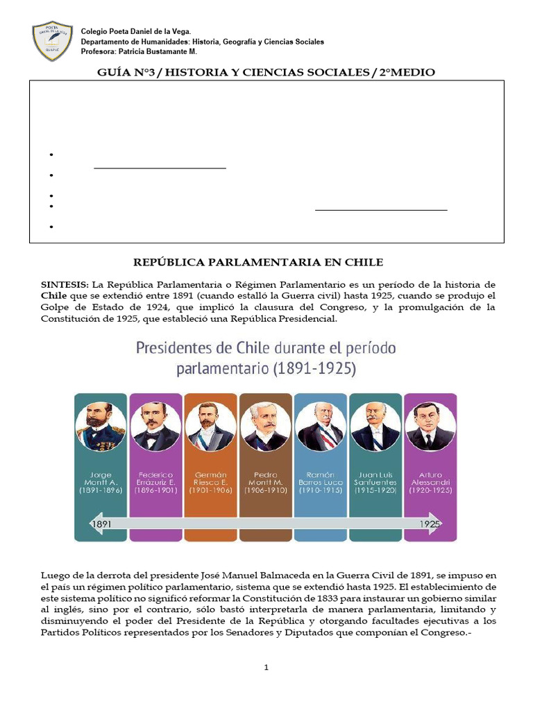 República Parlamentaria en Chile: Guía 2° Medio | PDF | Sistema ...