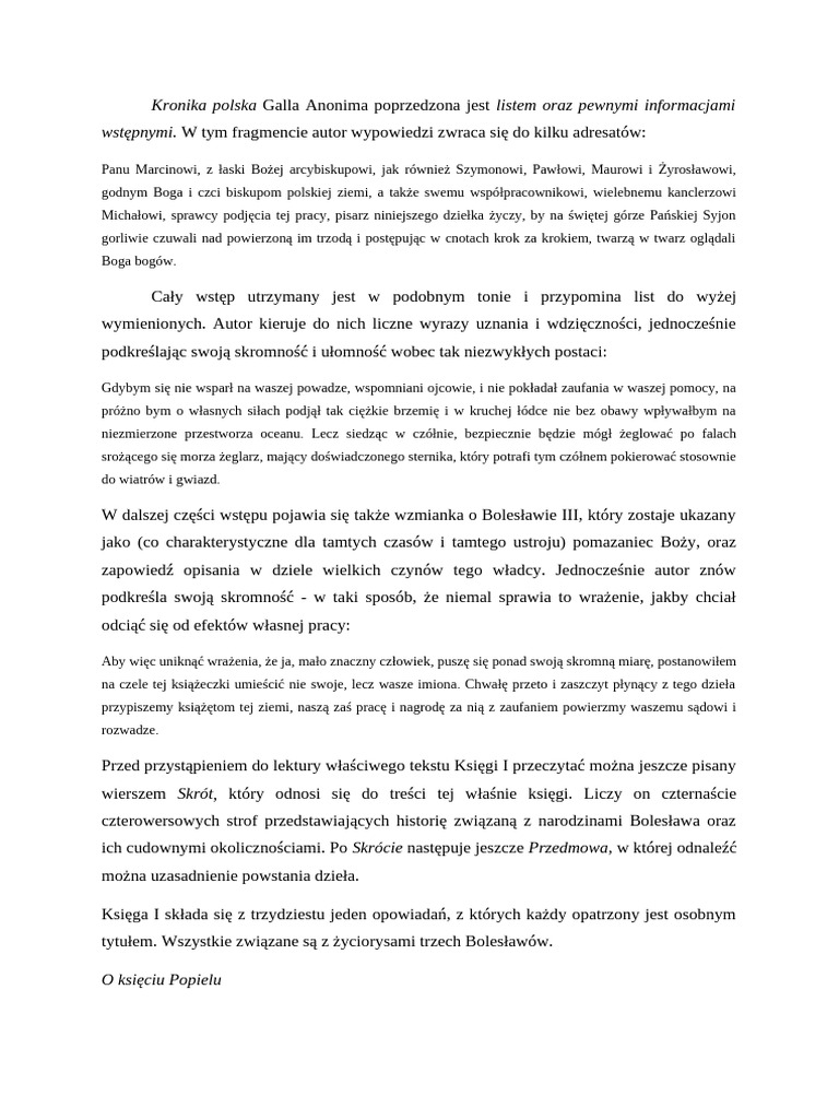 Kronika Polska Galla Anonima Poprzedzona Jest Listem Oraz Pe | PDF