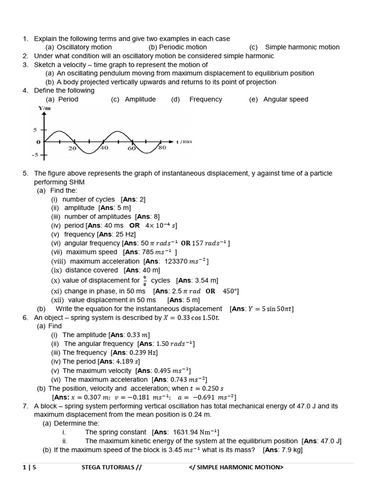 SIMPLE HARMONIC MOTION QUESTIONS o - 082255 | PDF | Oscillation | Pendulum