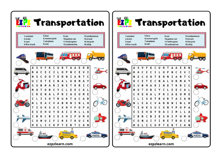 Means of Transportation Wordsearch | PDF