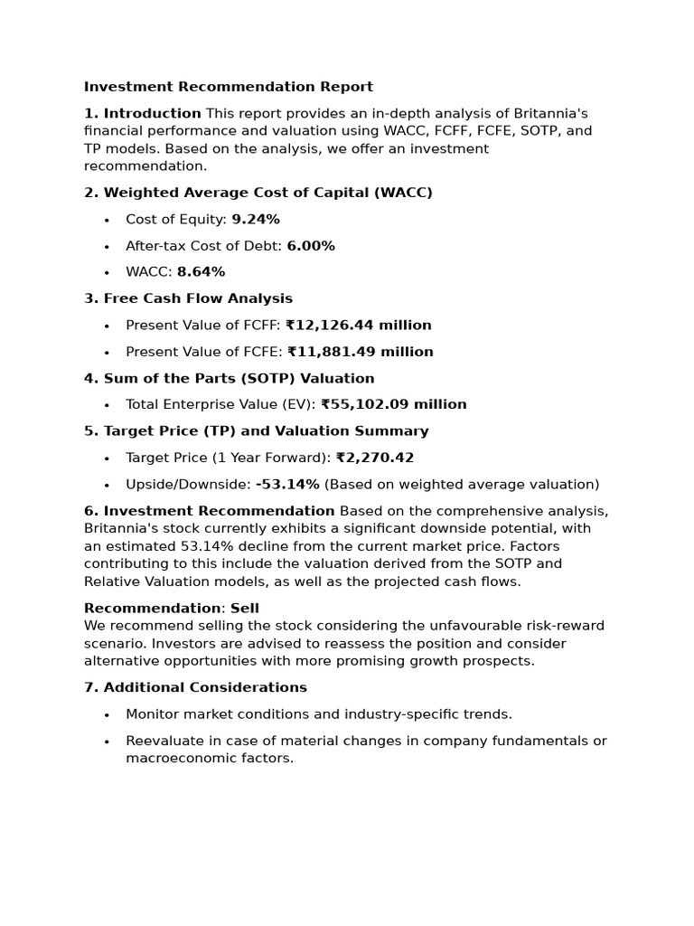 Investment Recommendation Report - Britania | PDF