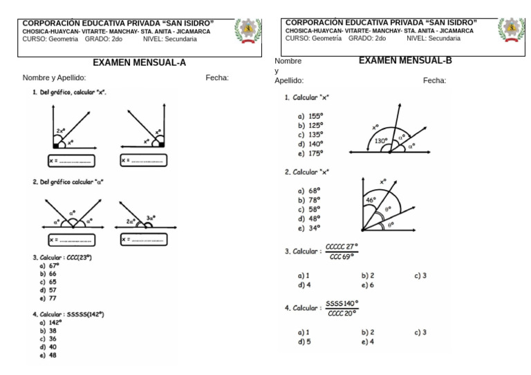 Examen de Geometria 2do Sec | PDF