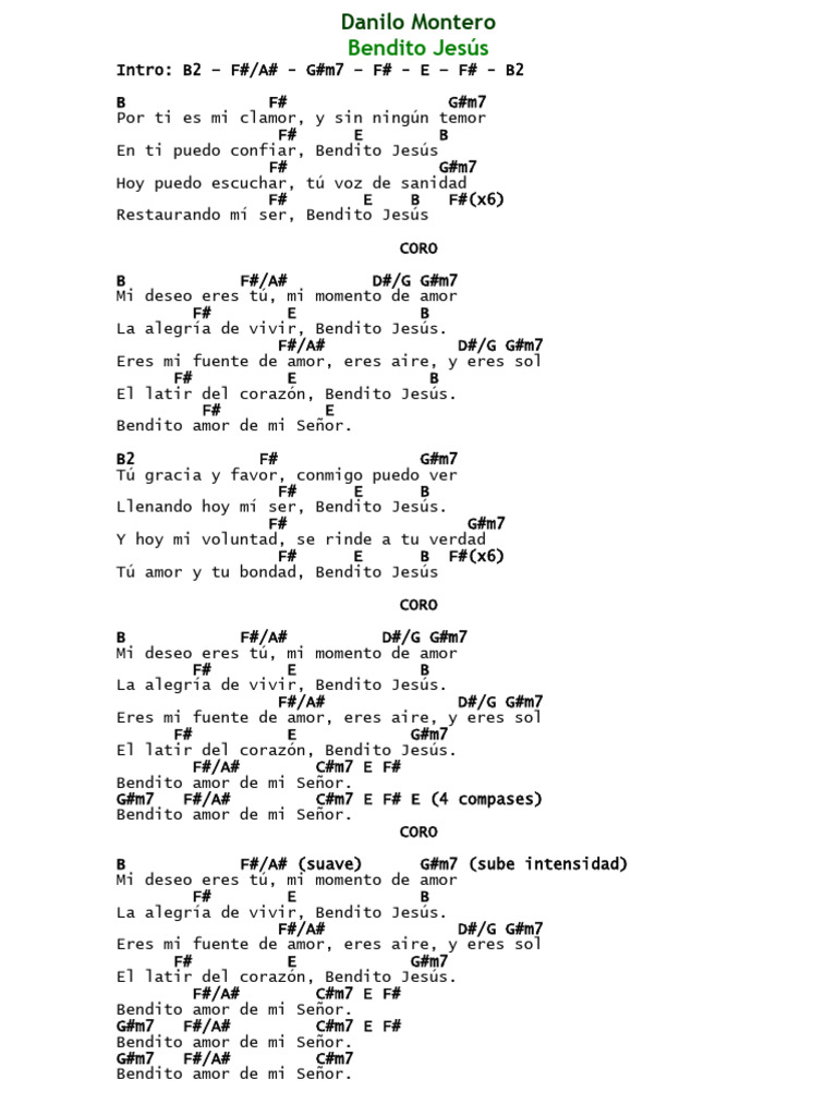 Letras de "Bendito Jesús" - Danilo Montero | PDF