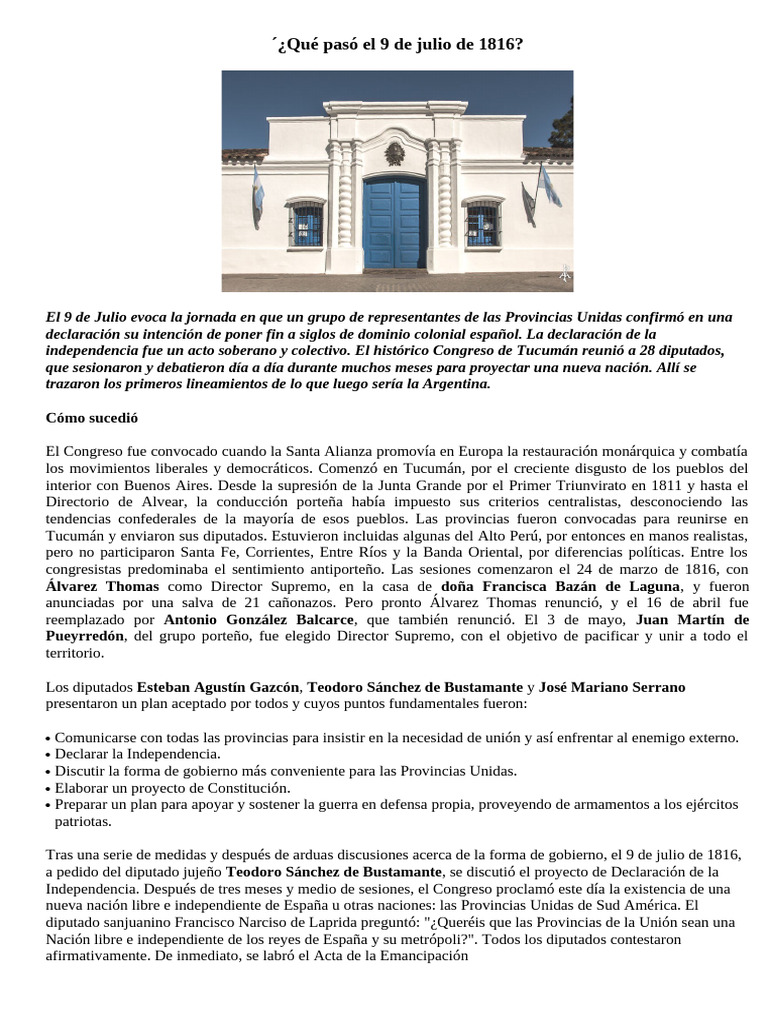 9 de Julio de 1816 | PDF | Argentina | América del Sur