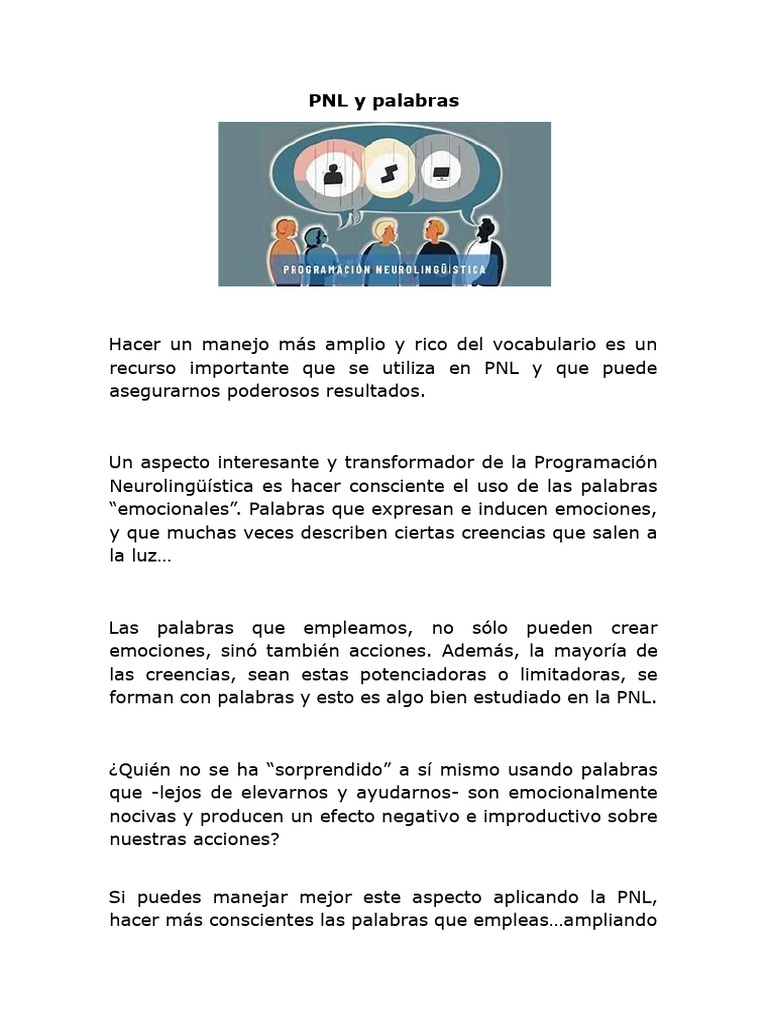 PNL y Palabras | PDF | Las emociones | Experiencia