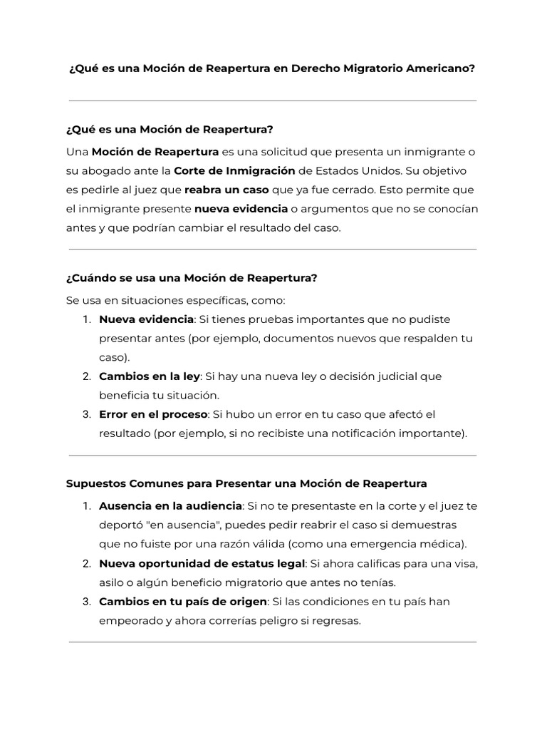 Moción de Reapertura en Derecho Migratorio | PDF