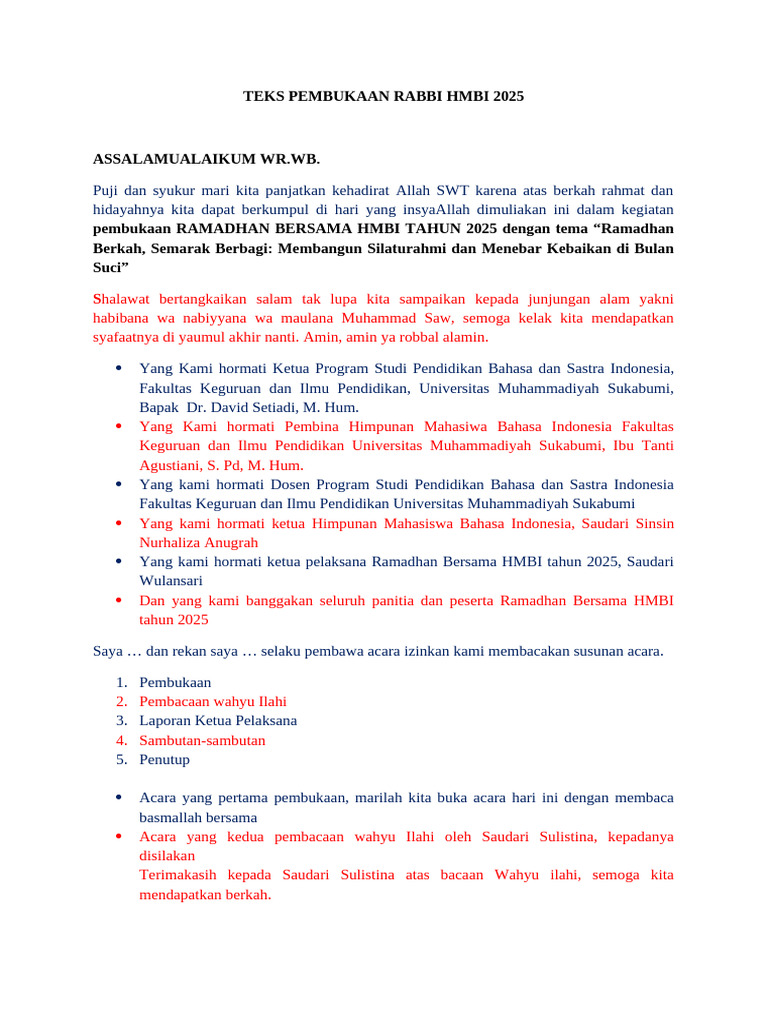 Teks MC Formal Hari Pertama RABBI | PDF