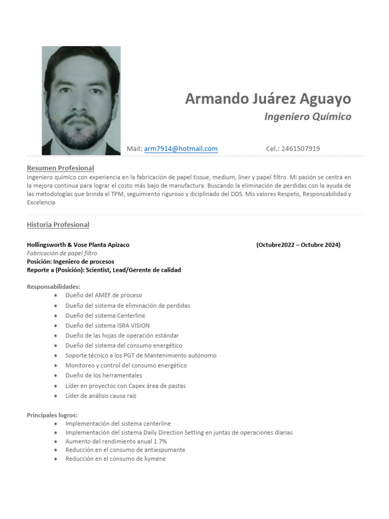 CV Armando Aguayo | PDF | Papel | Ingeniería Química