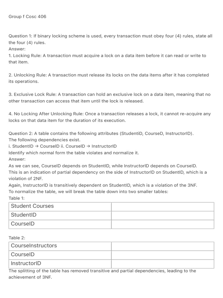 Binary Locking Rules and 3NF Normalization | PDF | Databases | Information Technology