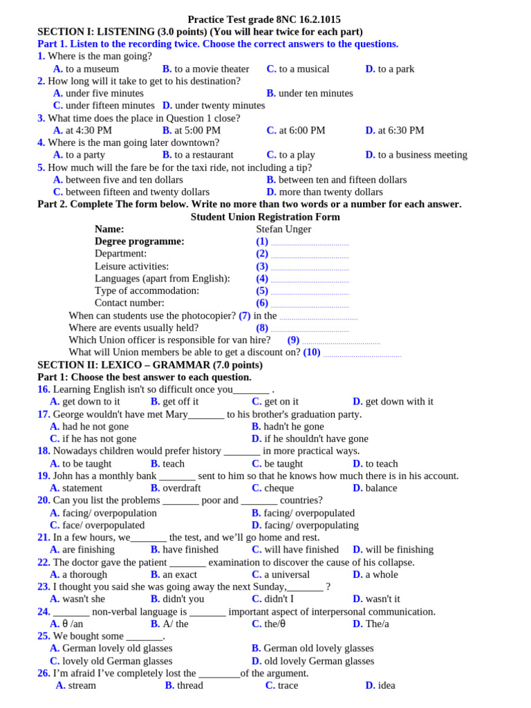 Practice Test Grade 8NC 16.2.2025 | PDF | Desert