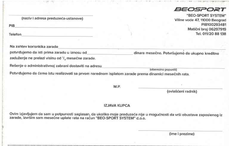 Obrazac Administrativne Zabrane I Izjava | PDF