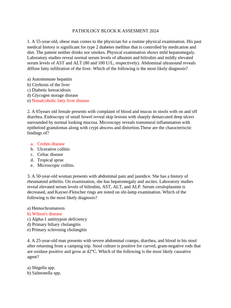 Pathology Block K Assesment | PDF | Esophagus | Hepatitis