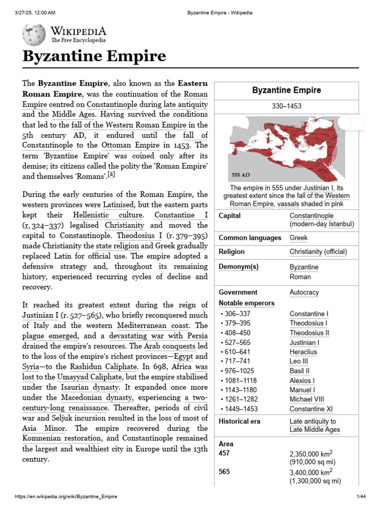 Byzantine Empire - Wikipedia | PDF | Byzantine Empire | Justinian I