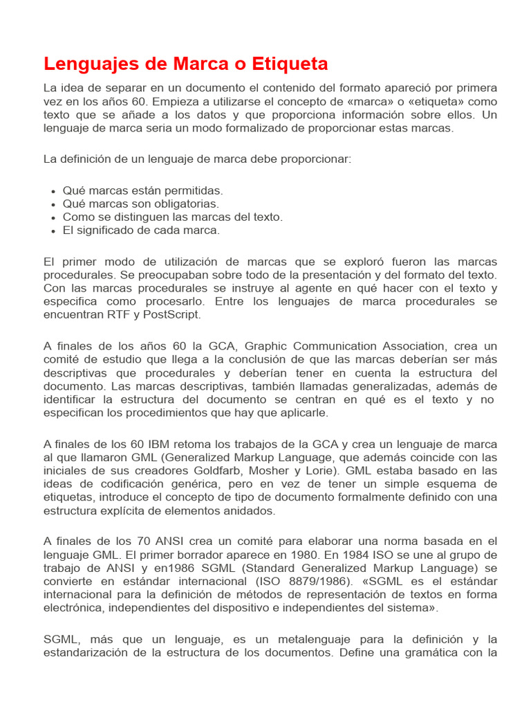 Lenguajes de Marca o Etiqueta | PDF | HTML | Lenguaje de marcado