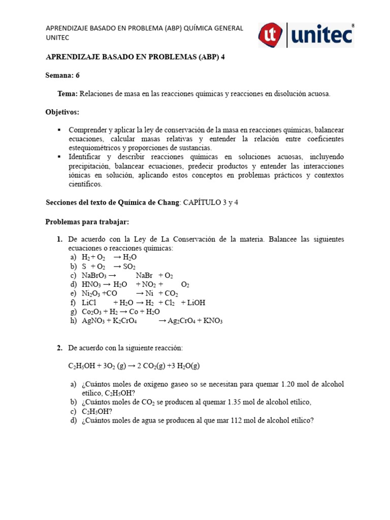 Guía de Ejercicios ABP 4 | PDF | Dioxido de nitrogeno | Mole (Unidad)