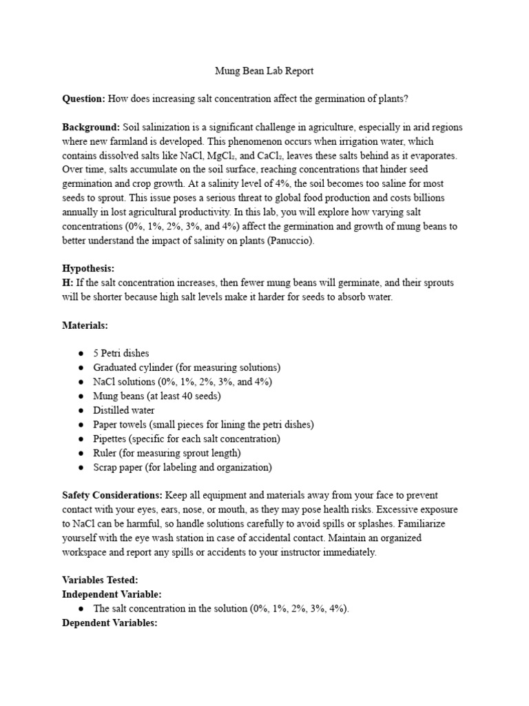 Nick Dandekar - Mung Bean Lab Report | PDF | Germination | Experiment